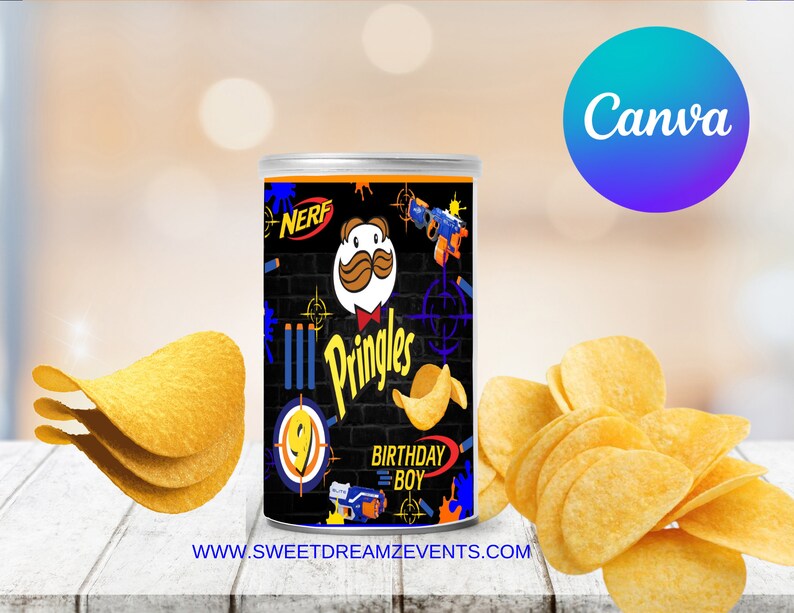 EDITABLE Nerf Inspired Pringle Can Label Dart Gun Chip Can Birthday ...