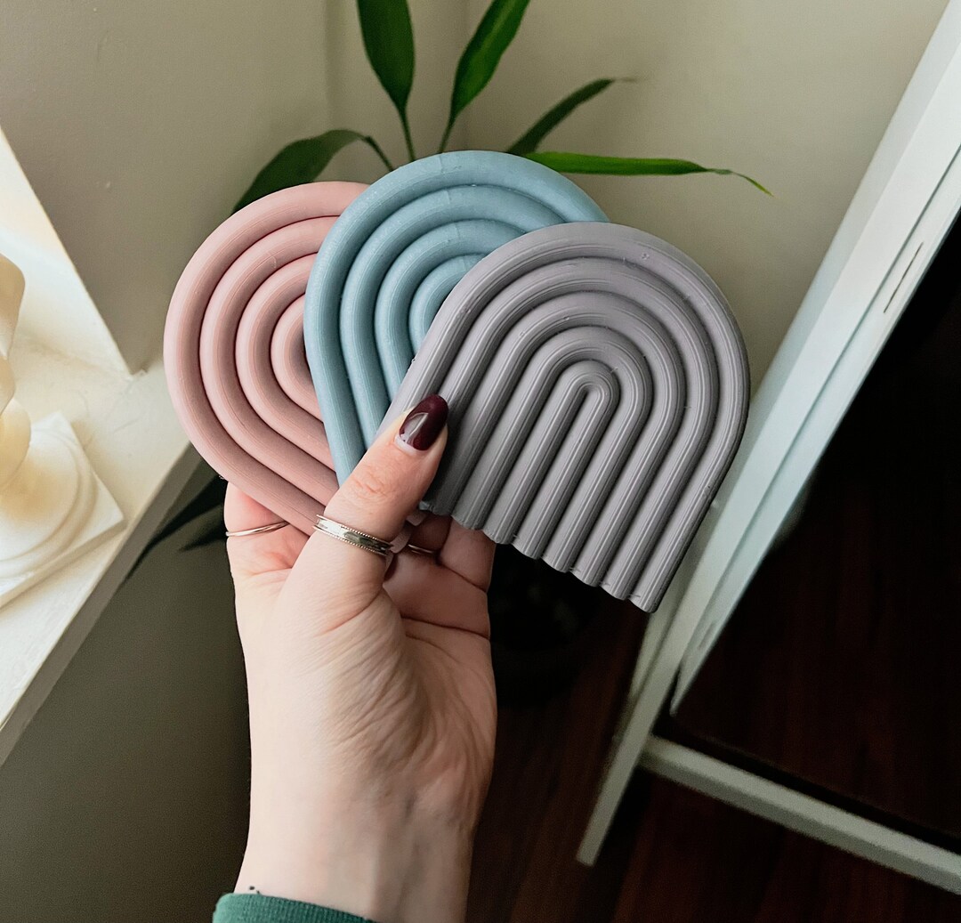 3D Printed Rainbow Coasters, Set of 3, Colorful Art Deco Coaster Set ...