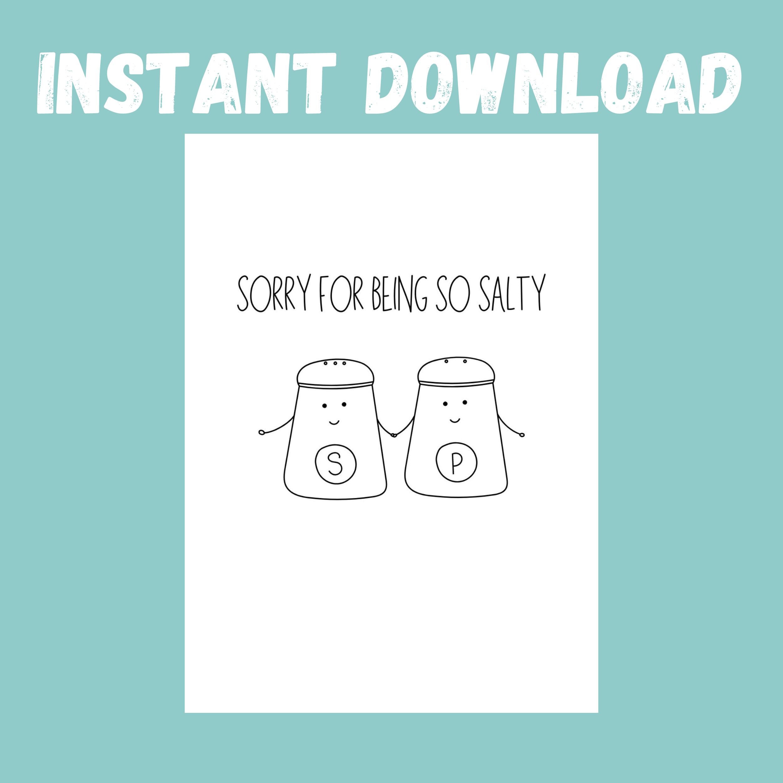 Funny Apology Sorry Card, Punny Card, Sorry for Being so Salty Card ...