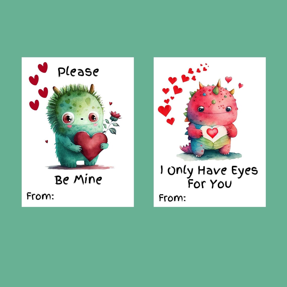 Valentine's Day Cards-printable Kids Valentine's Day Cards Tags-monster ...