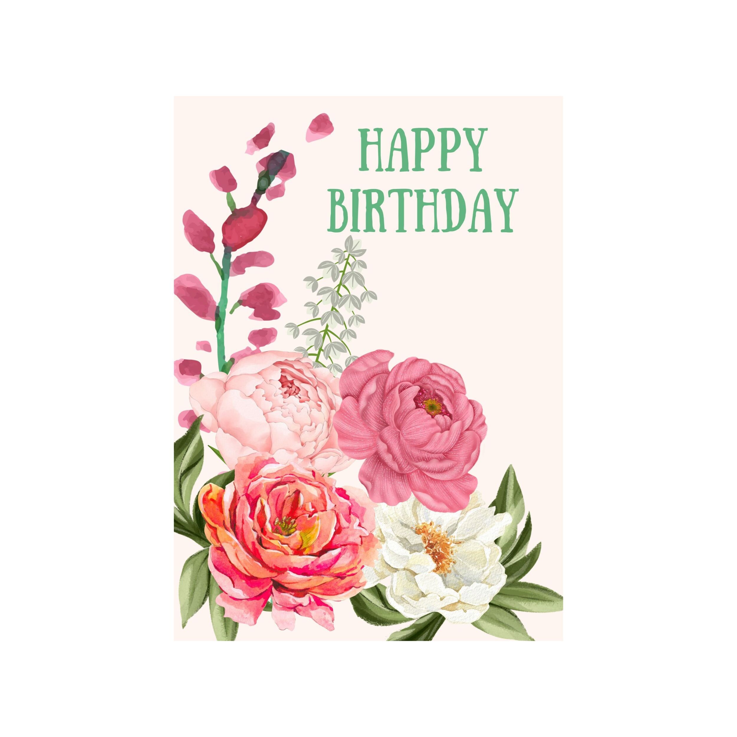Floral Birthday Card, Instant Download Printable, Digital Greeting Card ...