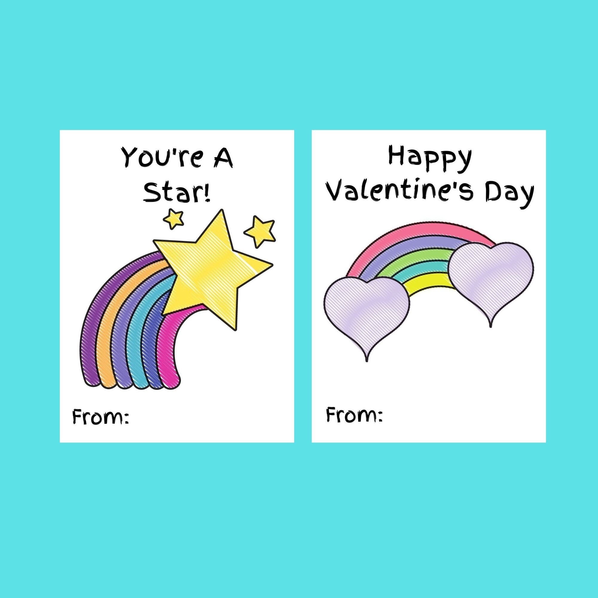 Valentine's Day Cards-printable Kids Valentine's Day Cards Tags-rainbow Themed Valentine's Day ...