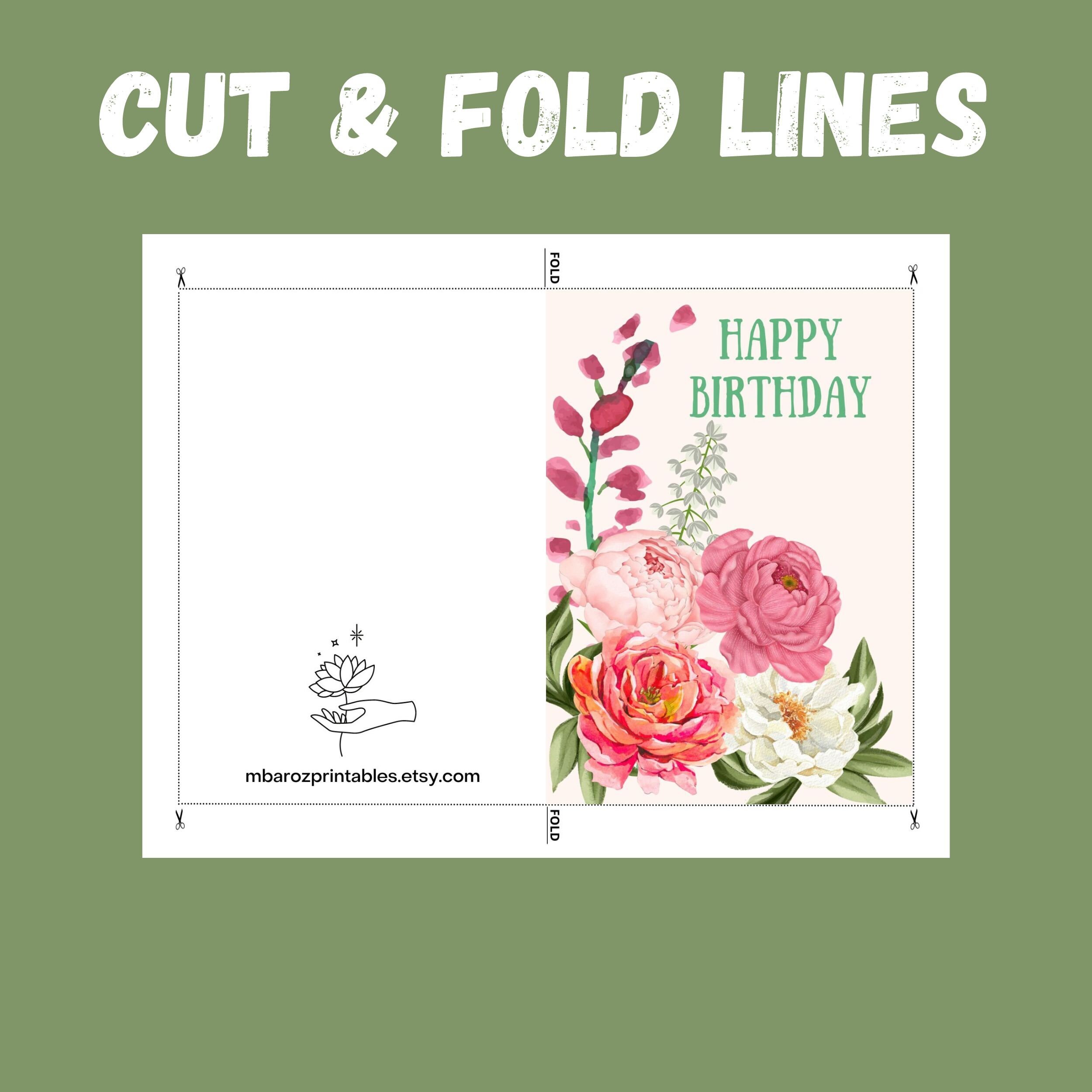 Floral Birthday Card, Instant Download Printable, Digital Greeting Card ...