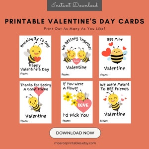 Valentine's Day Cards-printable Kids Valentine's Day Cards Tags-bee ...