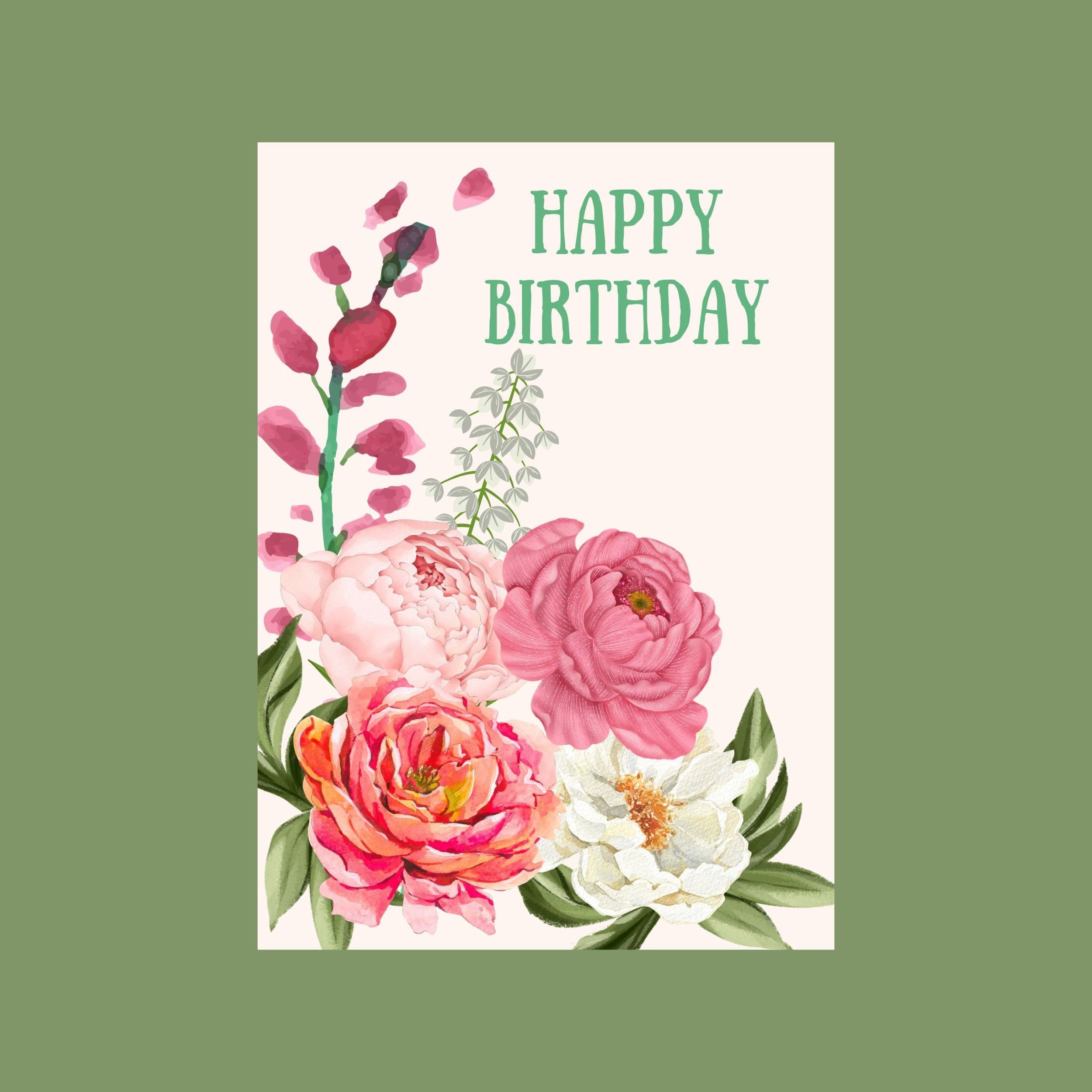 Floral Birthday Card, Instant Download Printable, Digital Greeting Card ...