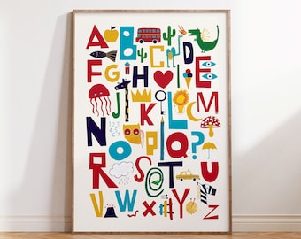 English Alphabet Poster, ABC Poster, Nursery Decor, Alphabet Art in a ...
