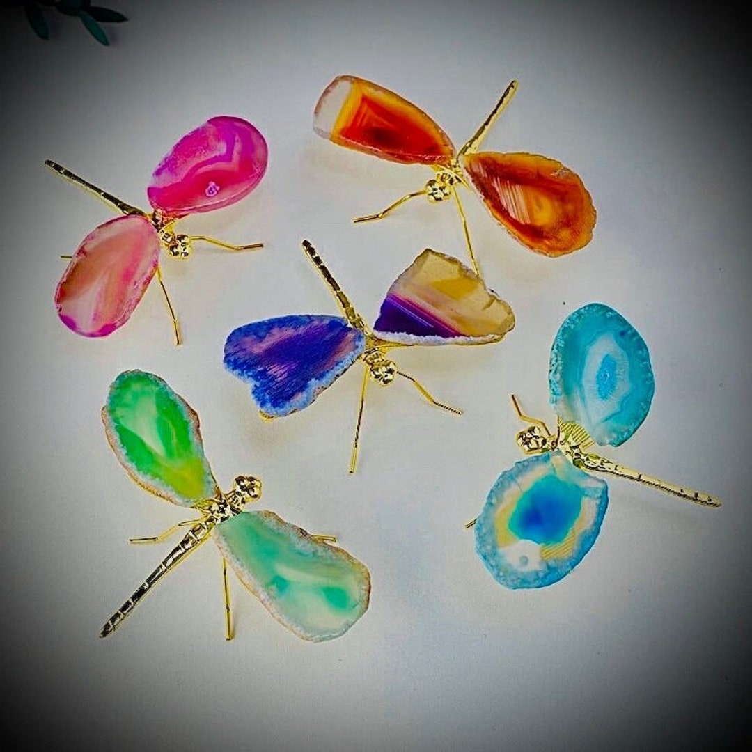 Natural Agate Sheet Dragonfly Healing Stone Home Decor Crystal Agate ...