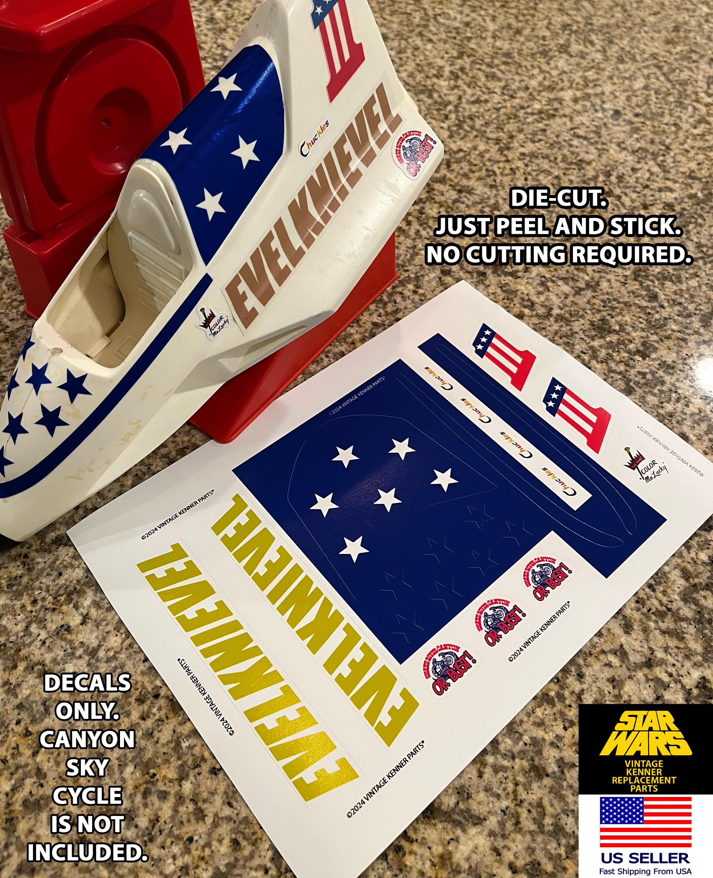 Evel Knievel 1974 Canyon Sky Cycle REPLACEMENT Die-cut DECAL Complete ...