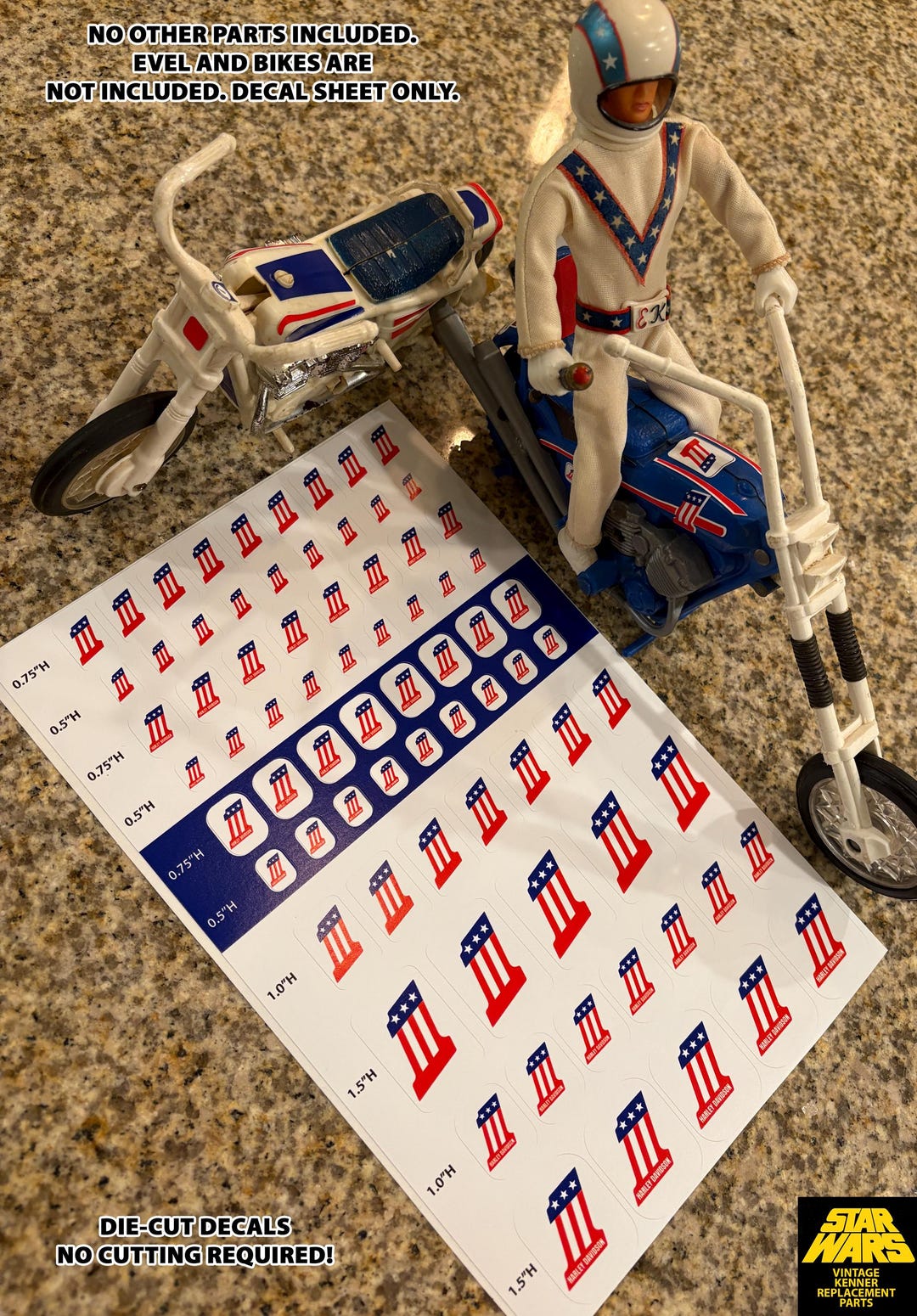 76 Evel Knievel Custom Die-cut Peel-and-stick NUMBER ONE DECALS Various ...