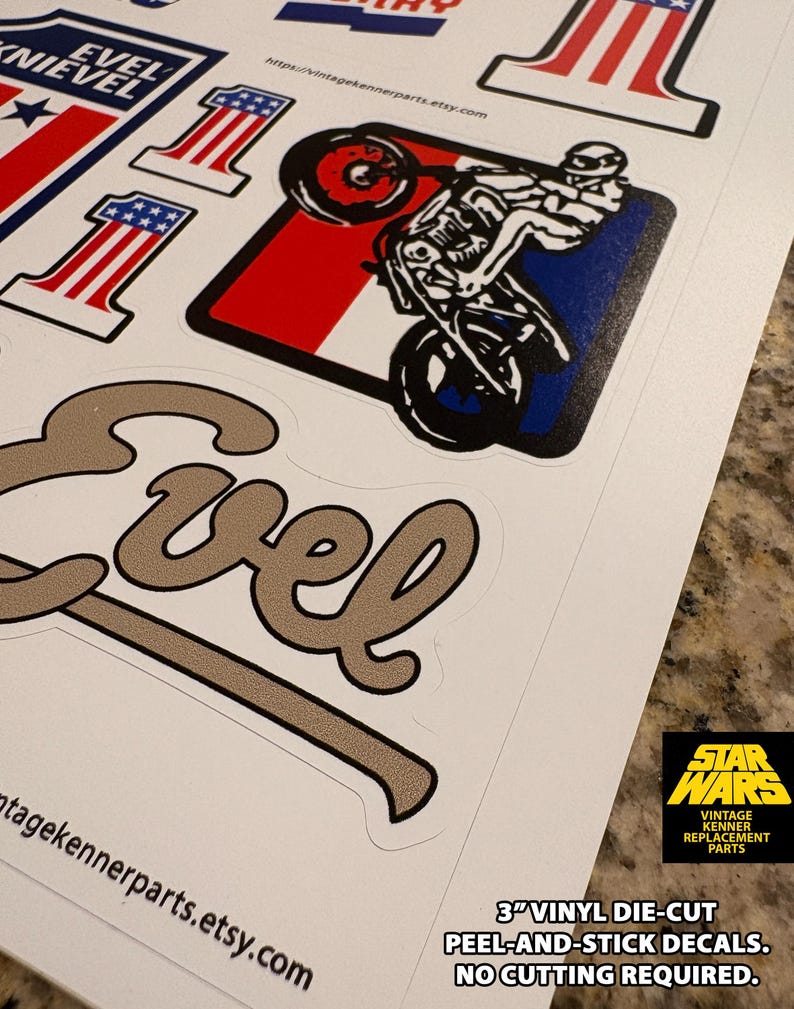 Custom EVEL KNIEVEL & DERRY Daring 3" Die-cut Peel-and-stick Nineteen ...