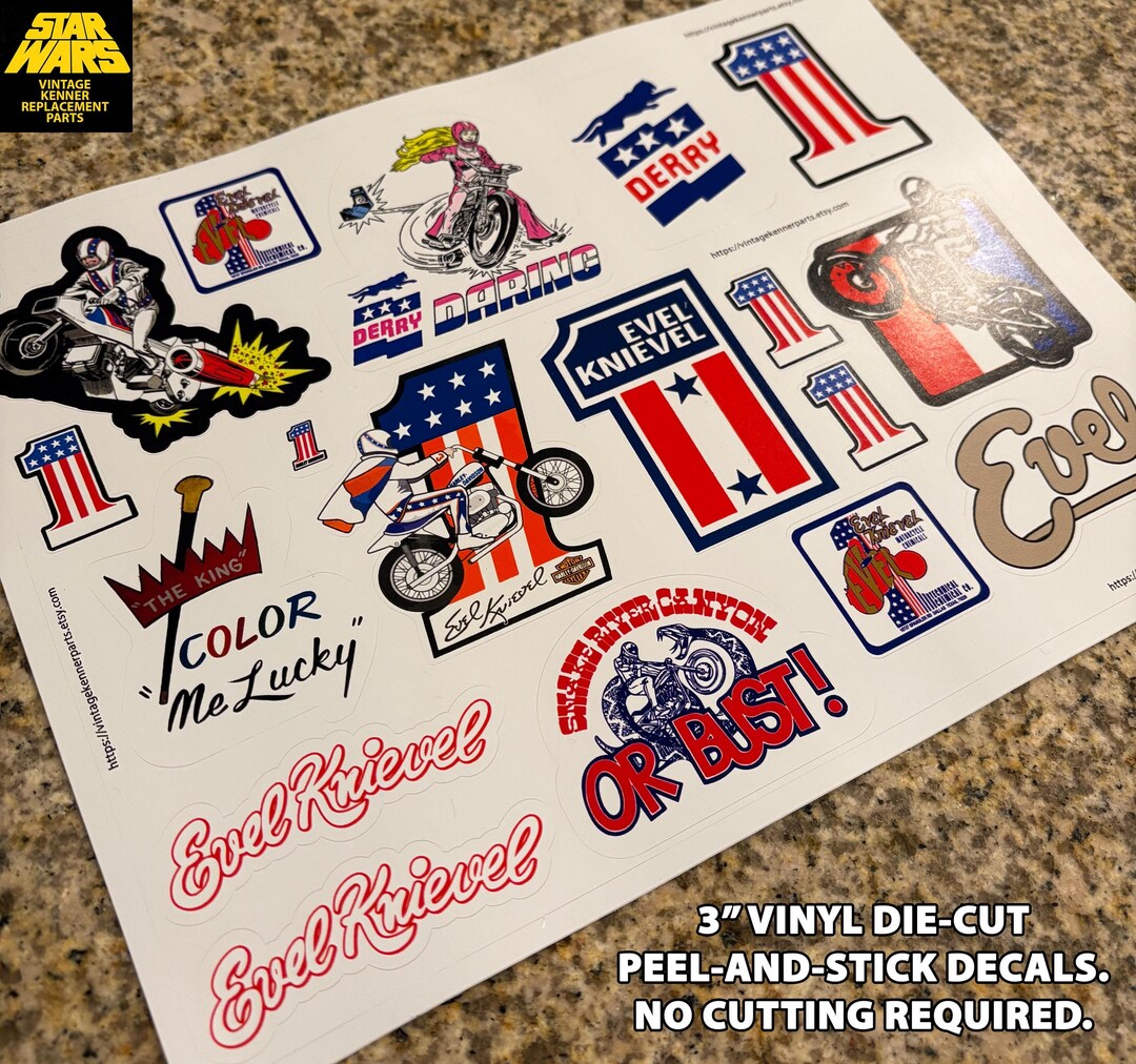 Custom EVEL KNIEVEL & DERRY Daring 3" Die-cut Peel-and-stick Nineteen ...