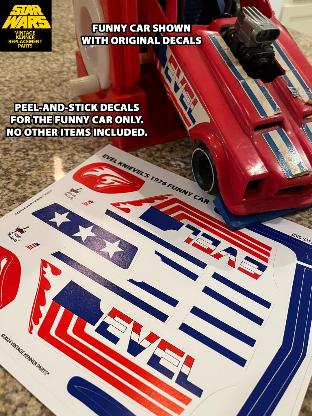 Evel Knievel 1976 FUNNY CAR REPLACEMENT Peel-and-stick Die-cut Decal ...
