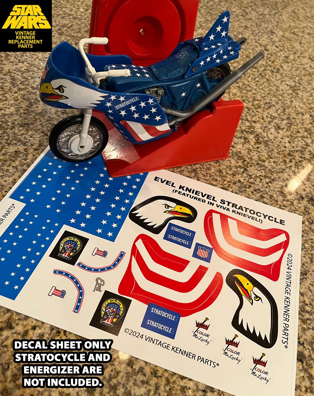 Evel Knievel STRATOCYCLE REPLACEMENT Peel-and-stick Die-cut DECAL Set ...