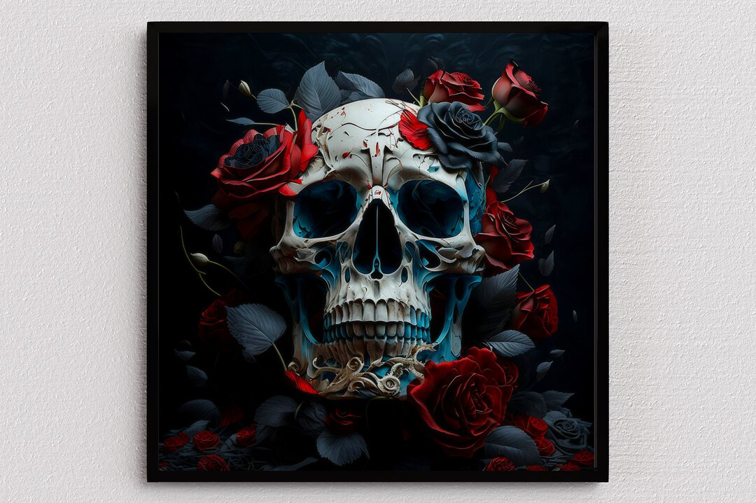 Red Roses & Skull Poster | Ai Art | Digital Download #3 - Etsy
