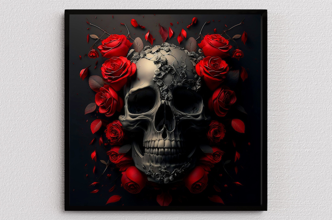 Red Roses & Skull Poster | Ai Art | Digital Download #1 - Etsy
