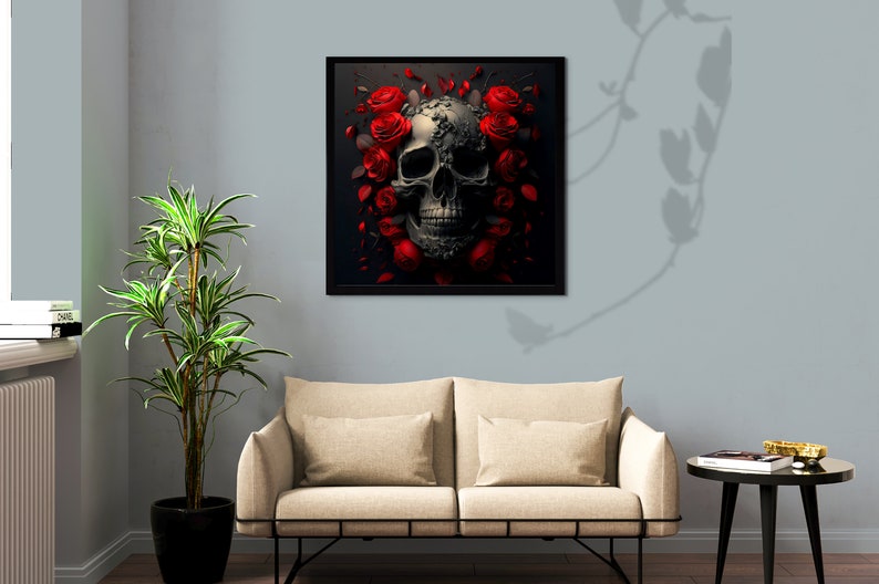 Red Roses & Skull Poster Ai Art Digital Download 1 - Etsy