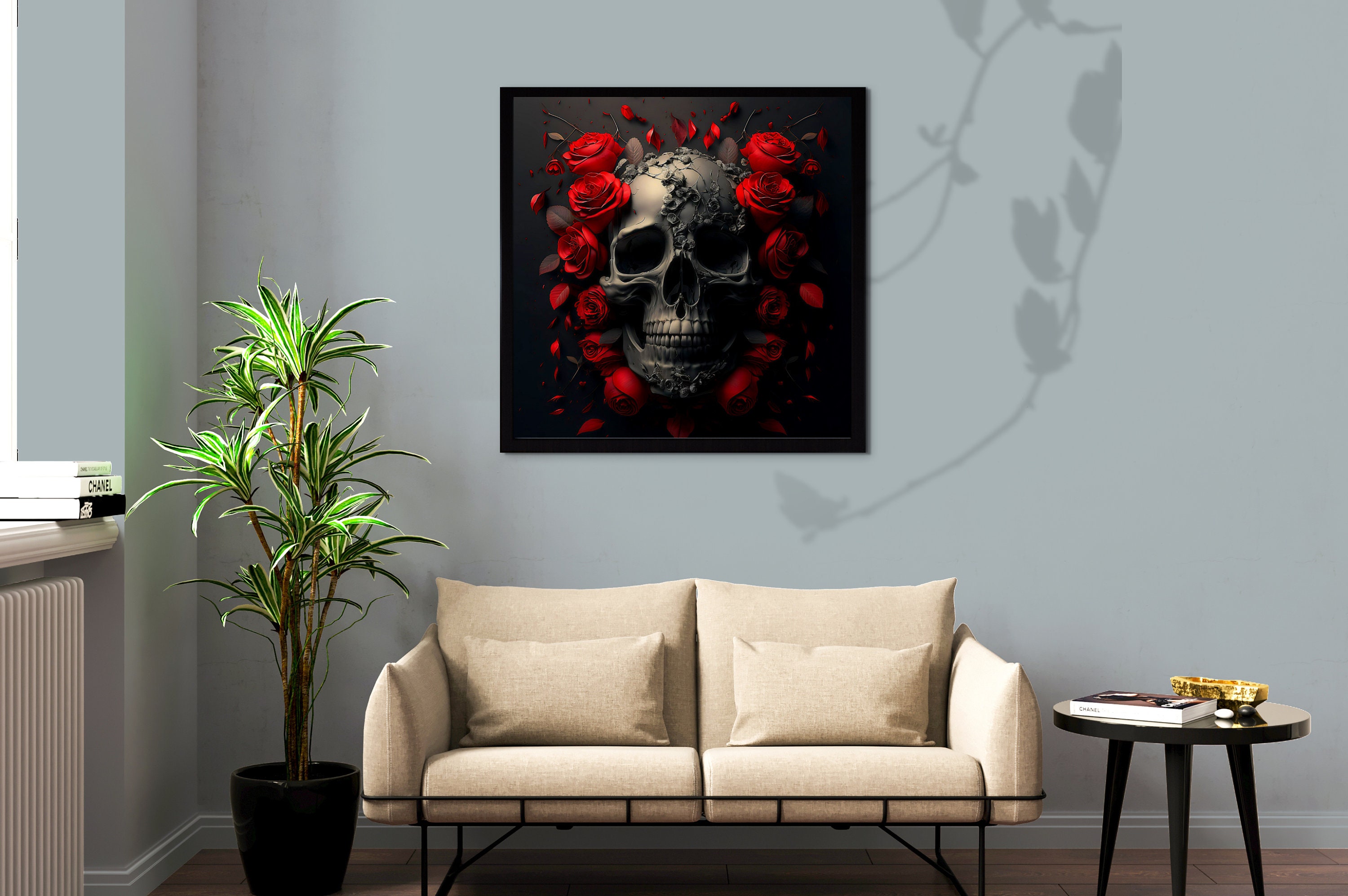 Red Roses & Skull Poster Ai Art Digital Download 1 - Etsy