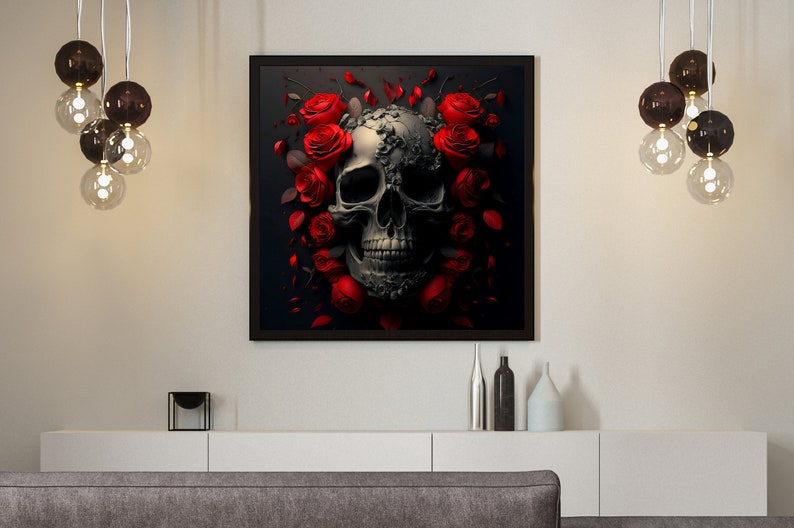 Red Roses & Skull Poster Ai Art Digital Download 1 - Etsy