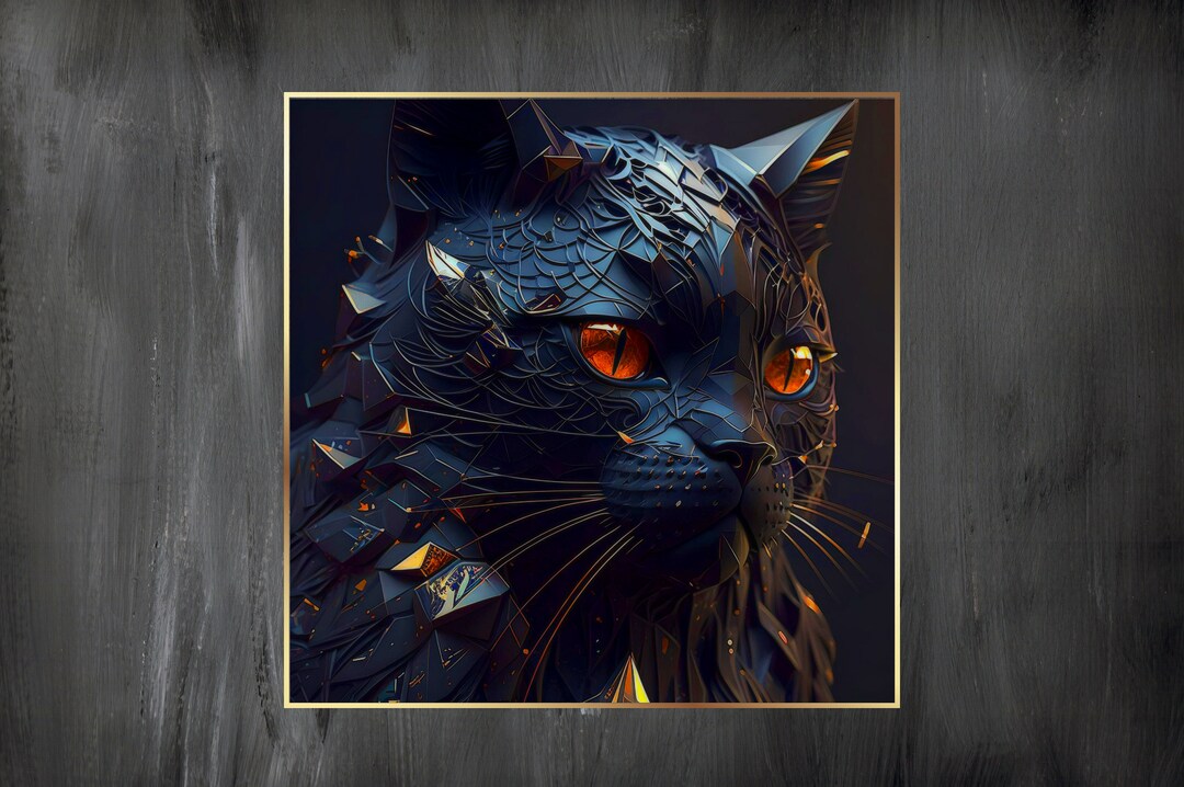 Black Mystical Cat | Digital Art | AI Art | Mystical Cat Wall Art ...