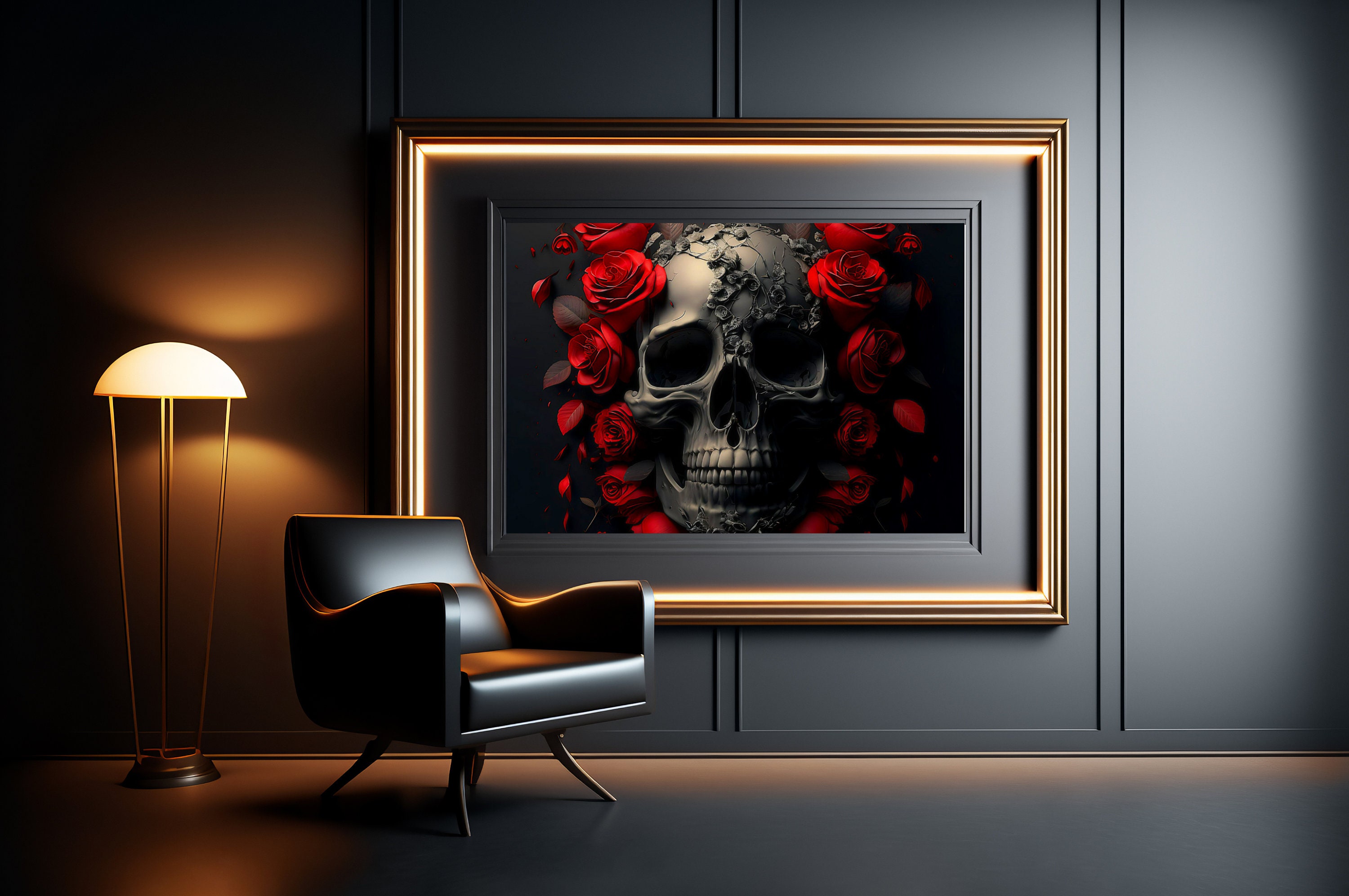 Red Roses & Skull Poster Ai Art Digital Download 1 - Etsy