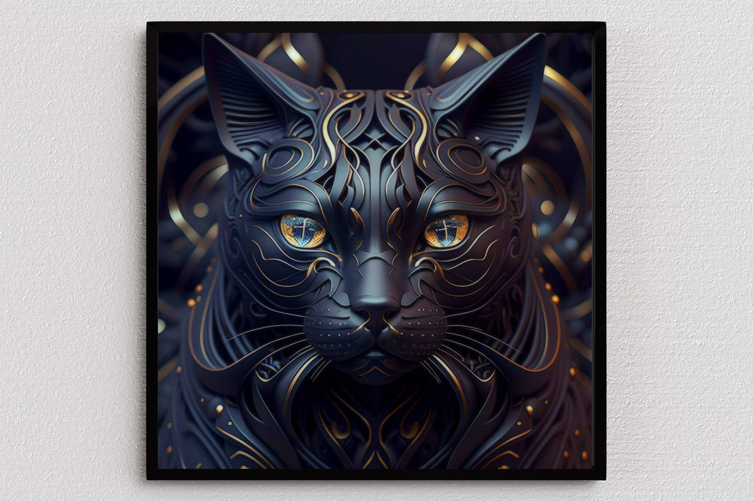 Black Cat | Digital Art | 3d Art | Mystical Cat Wall Art | Animal Art ...