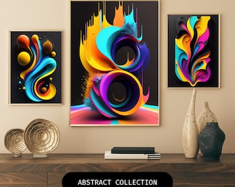 Colorful Abstract Art Abstract Set of 3 Prints Colorful Printable ...