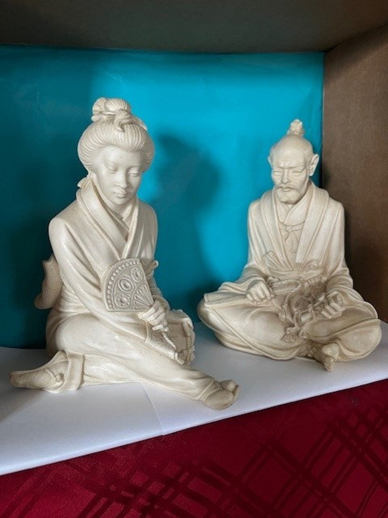 Vintage Alabaster Resin Kneeling Geisha Samurai Pair Made by Giannelli ...
