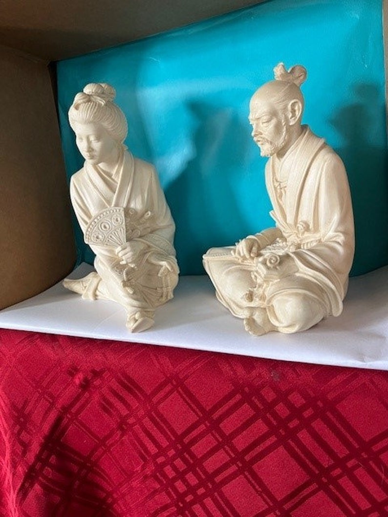 Vintage Alabaster Resin Kneeling Geisha Samurai Pair Made by Giannelli ...