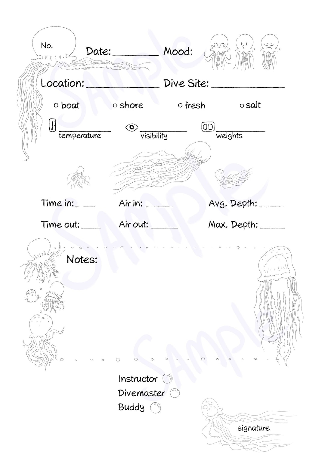 Digital Scuba Diving Log Book Printable A5 Sheet, Beautiful Creative ...