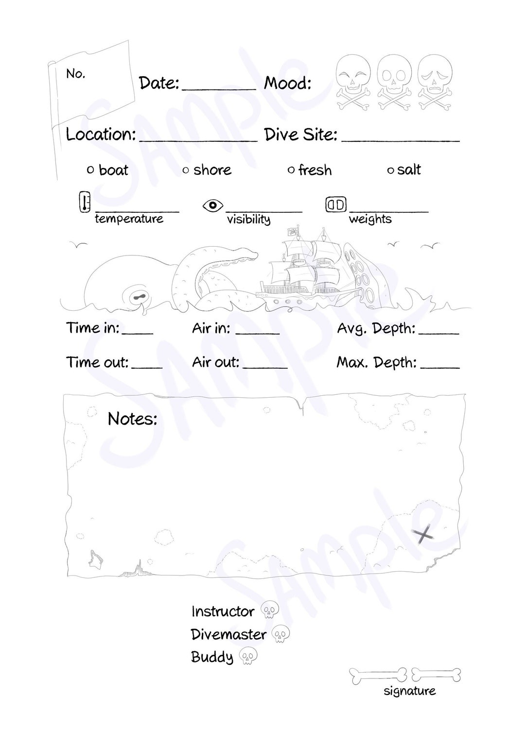 Digital Scuba Diving Log Book Printable A5 Sheet, Beautiful Creative ...