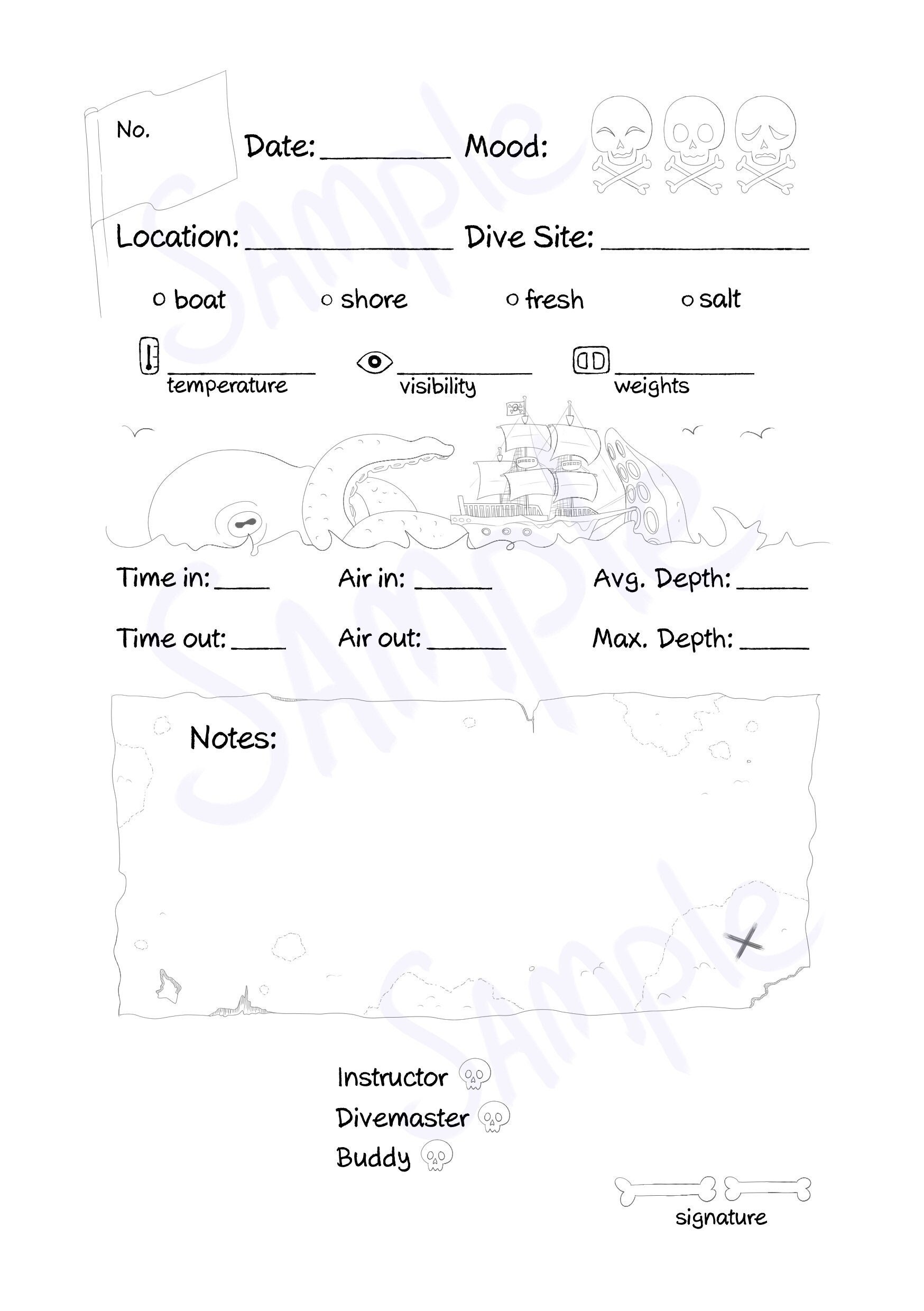 Digital Scuba Diving Log Book Printable A5 Sheet, Beautiful Creative ...