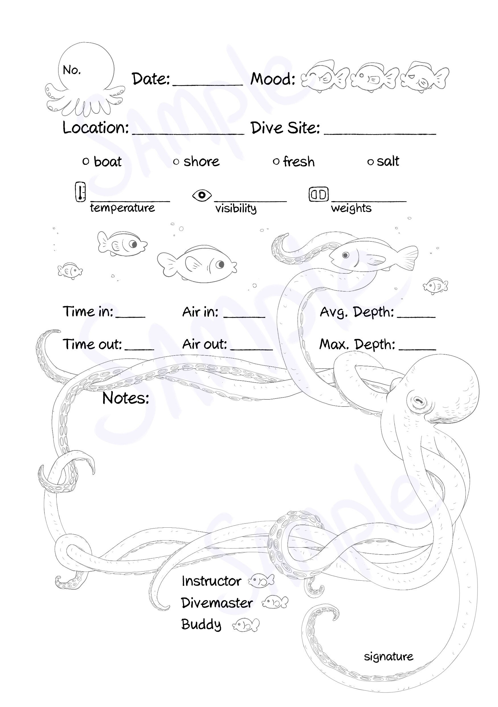 Digital Scuba Diving Log Book Printable A5 Sheet Beautiful - Etsy
