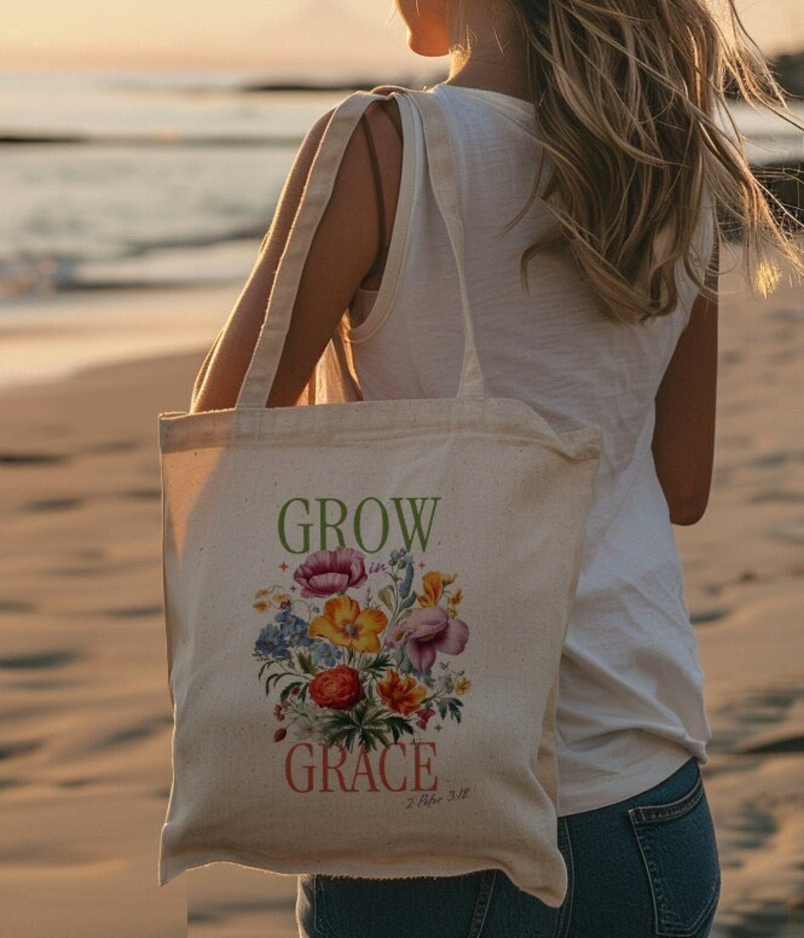 Grow in Grace Bible Quote Canvas Tote Bag Religious Scripture Christian ...