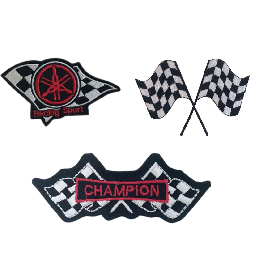 Champions Racing Sport Chequered Iron on Patch Embroidered Sew on ...