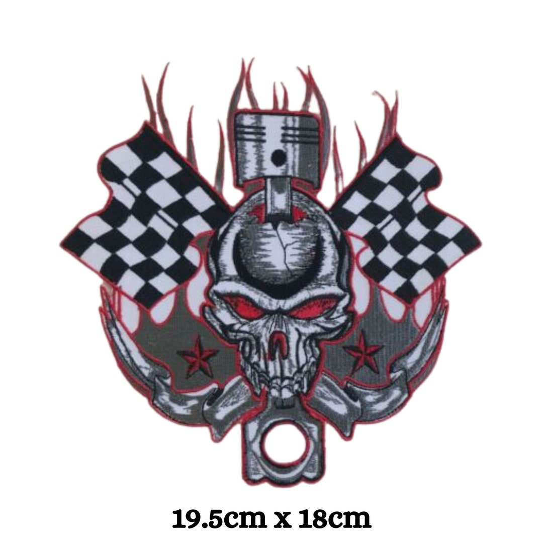 Checkered Flag Large Bike Racing Flag Sew on Skull Patch Motorcycle ...