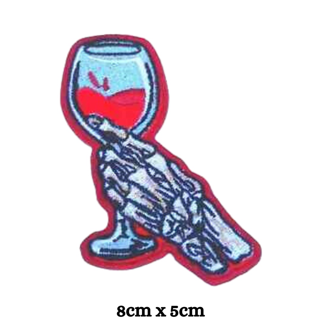 Red Wine Glass Skull Hand Badges Iron on Sew on Applique Clothing ...