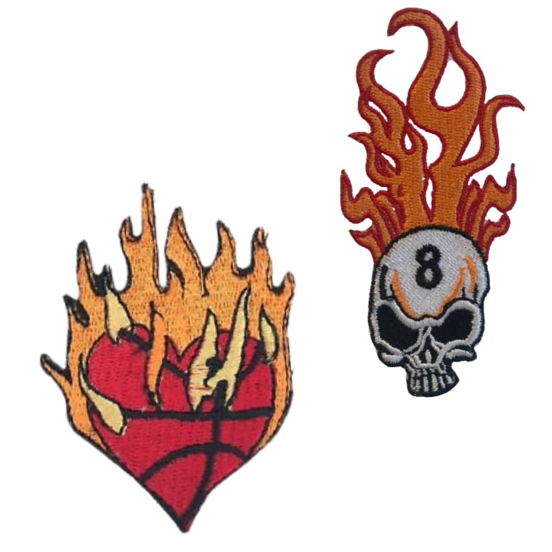Heart Flaming Biker Badge Iron on Patch / Sew on Embroidered Lucky ...