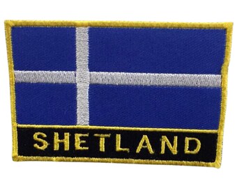 UK SHETLAND County Flag Embroidered Iron on Patch Sew on Badge Applique ...