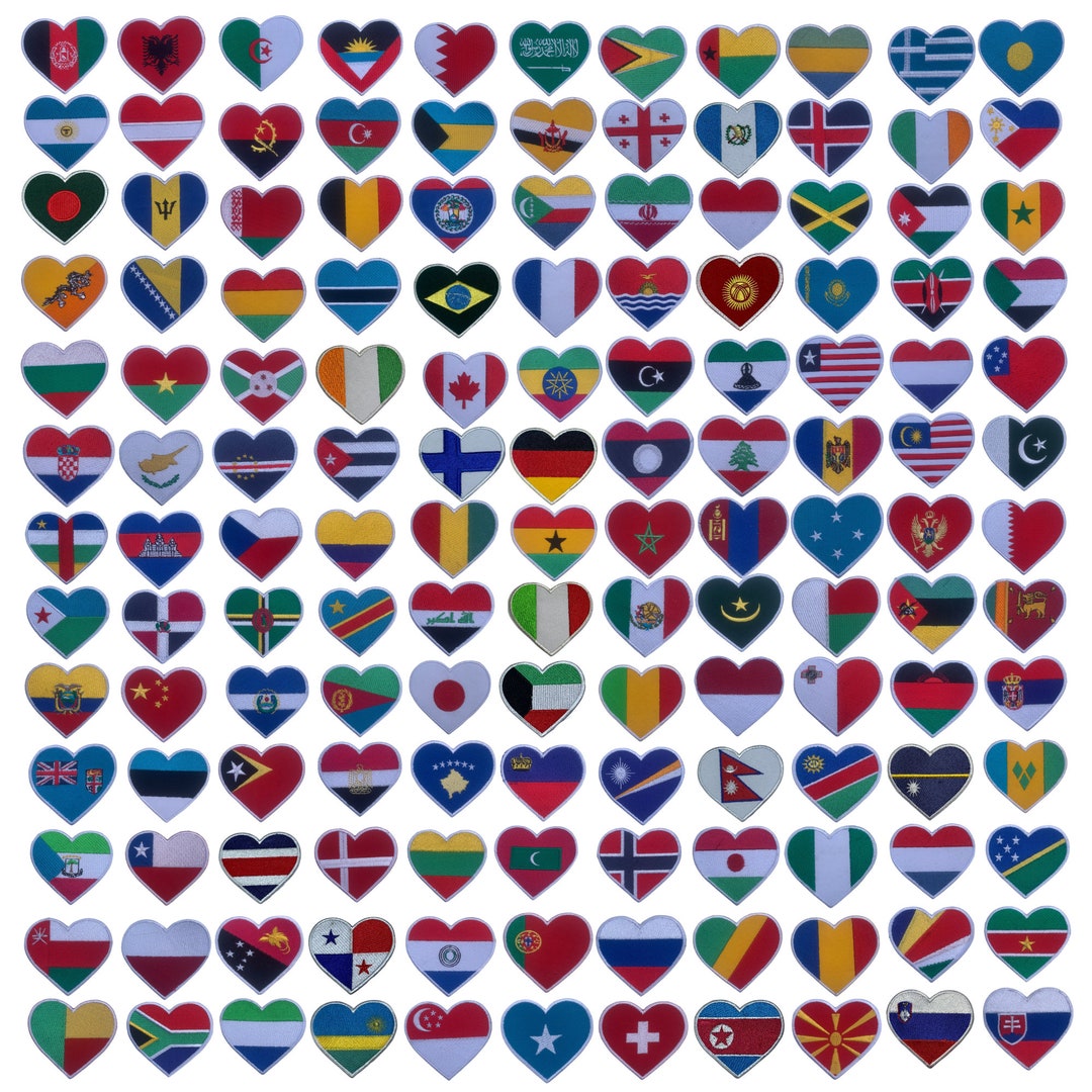International Country Heart Flag Iron on Patch Embroidered Sew on ...