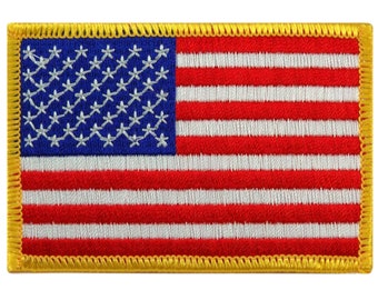 AMERICAN FLAG PATCH Gold Border Embroidered Iron-on Applique - Etsy