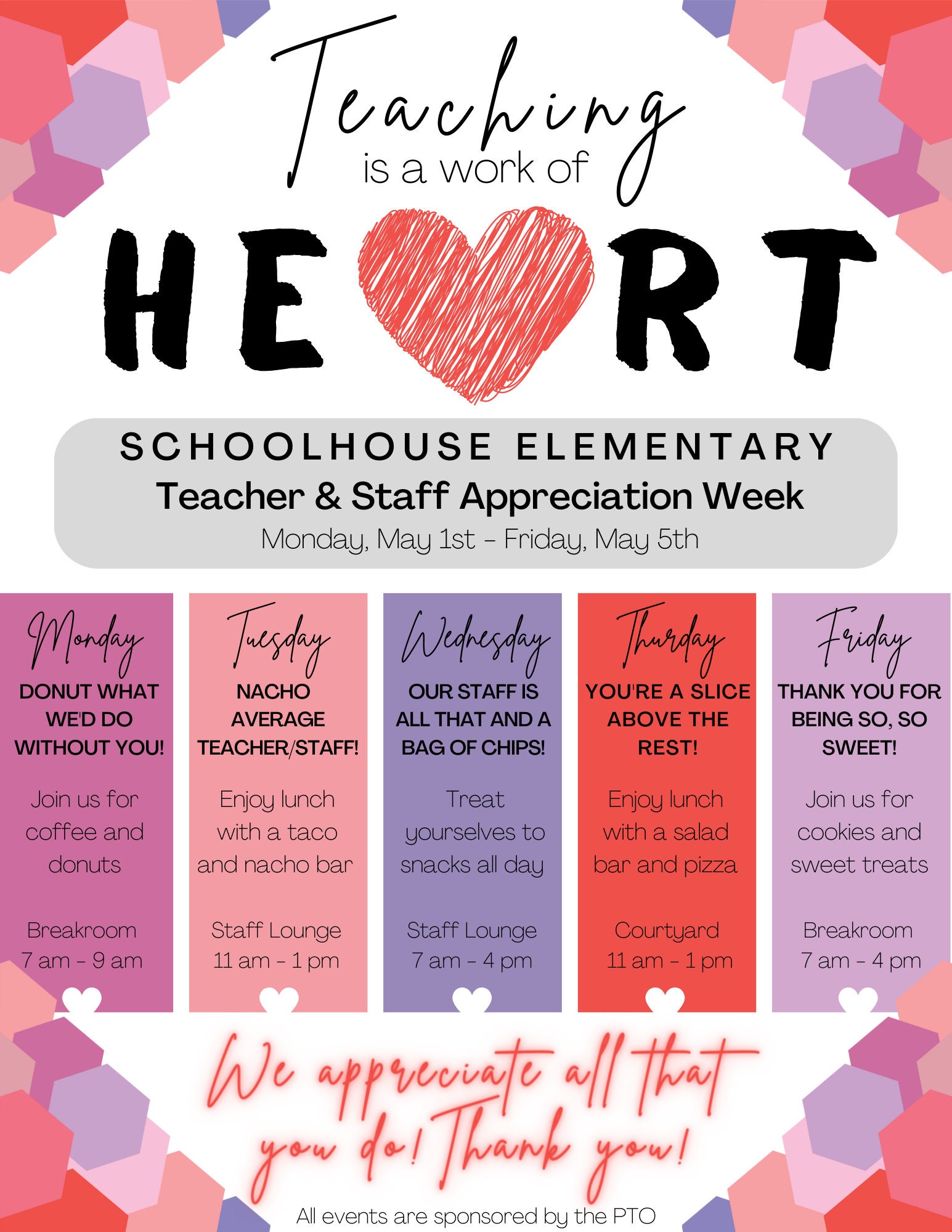 EDITABLE Hearts Love Theme Teacher and Staff Appreciation Flyer, Send ...