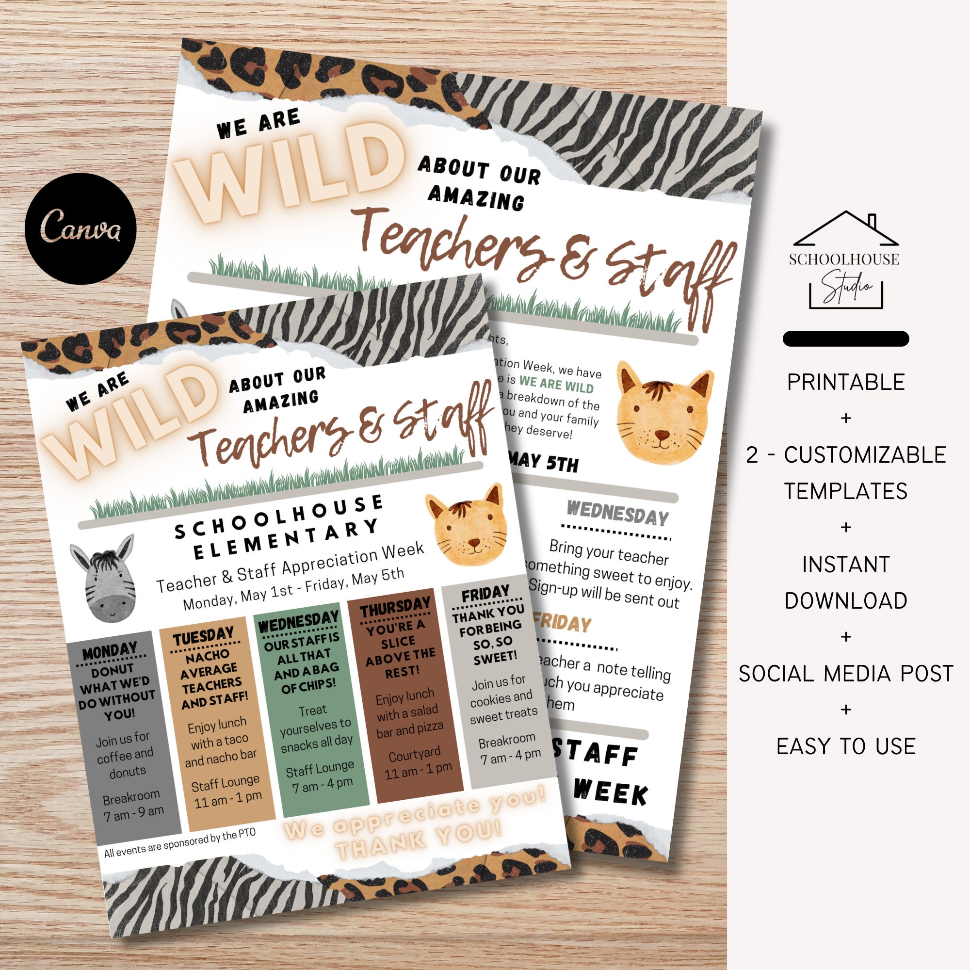 EDITABLE Jungle Wild About You Theme Teacher and Staff Appreciation ...