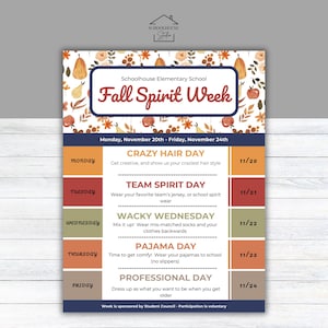 Autumn School Spirit Week Calendar Template: Pumpkin Newsletter (canva ...
