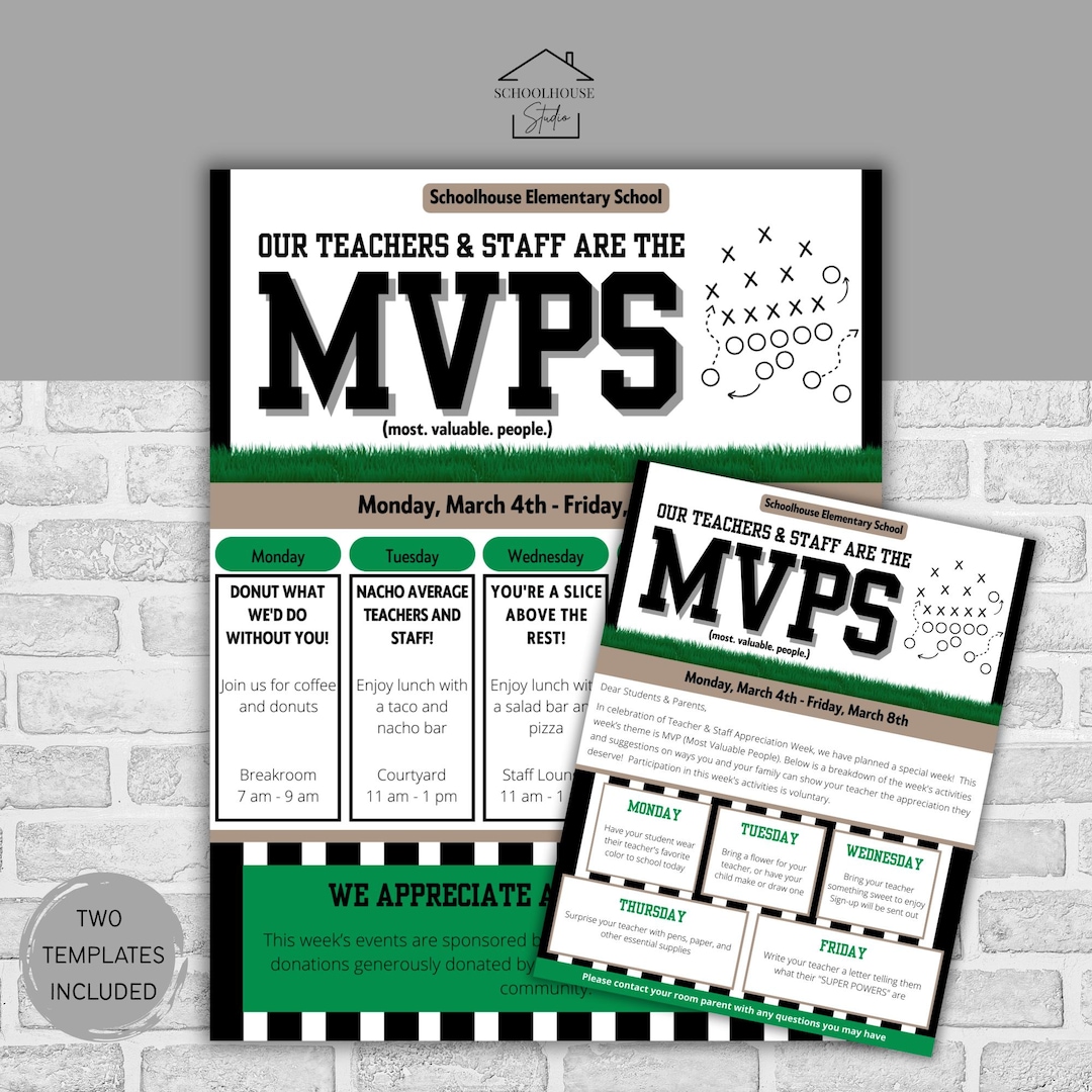 MVP Football Template: Editable Teacher Appreciation, School Spirit ...