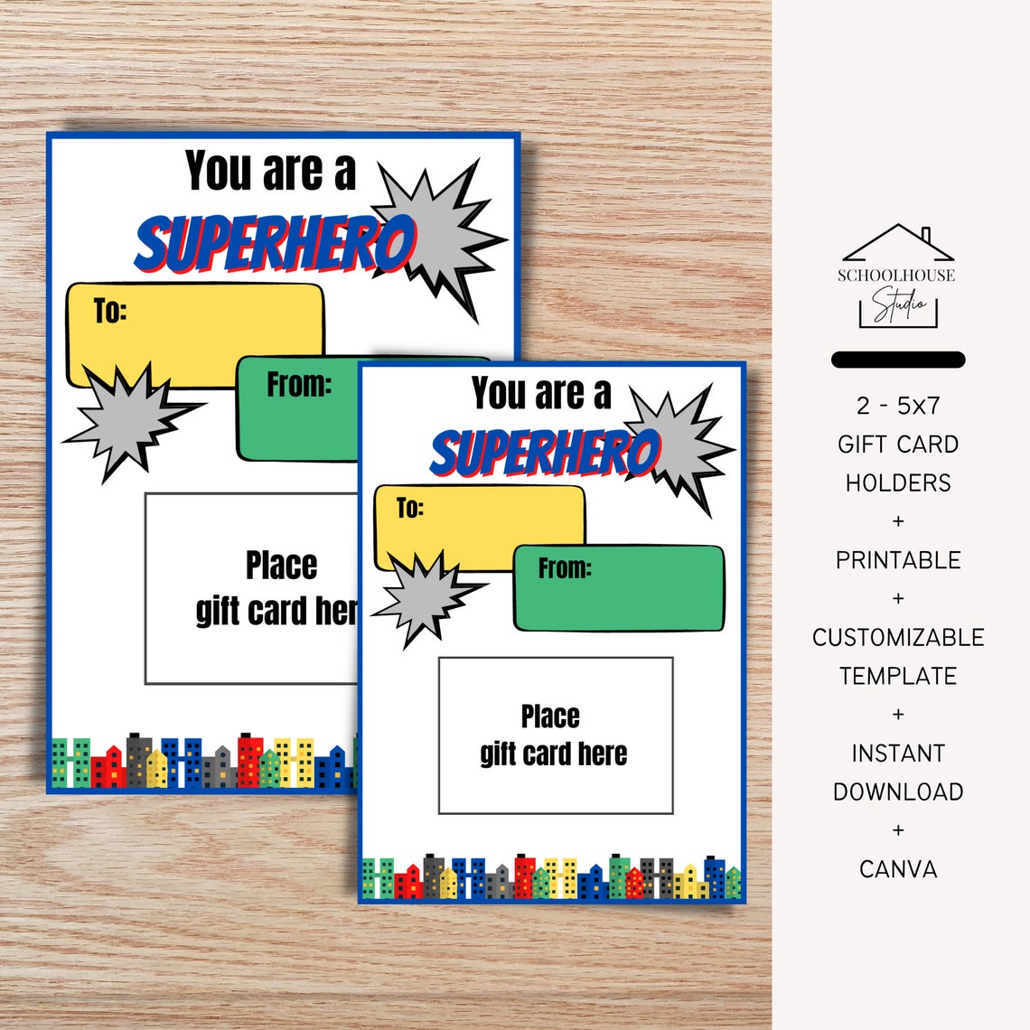EDITABLE Superhero Themed Gift Card Holder, Appreciation Gift ...