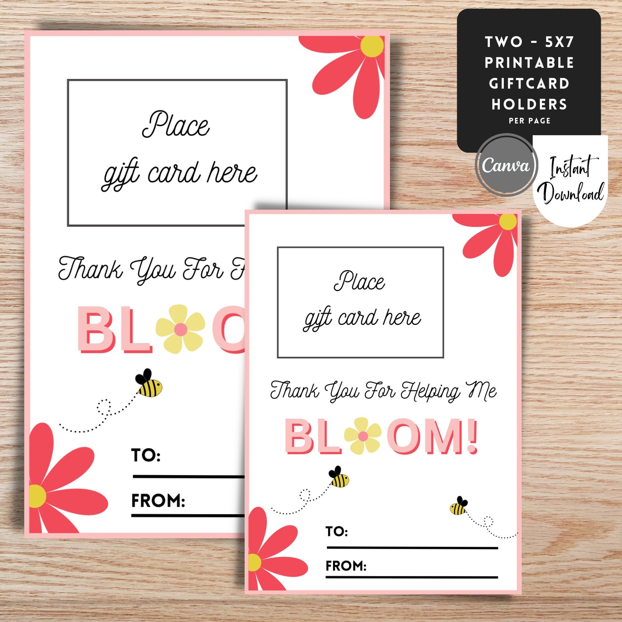 EDITABLE Flowers Helping Us Bloom Themed Gift Card Holder, Appreciation ...