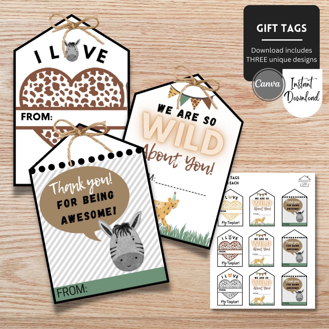 EDITABLE Jungle Wild About You Theme Gift Favor Tag, Appreciation Gift ...