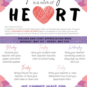 EDITABLE Hearts Love Theme Teacher and Staff Appreciation Flyer, Send ...