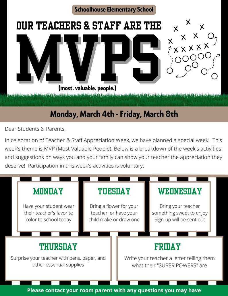 EDITABLE MVP Sports Football Themed Teacher & Staff Appreciation ...