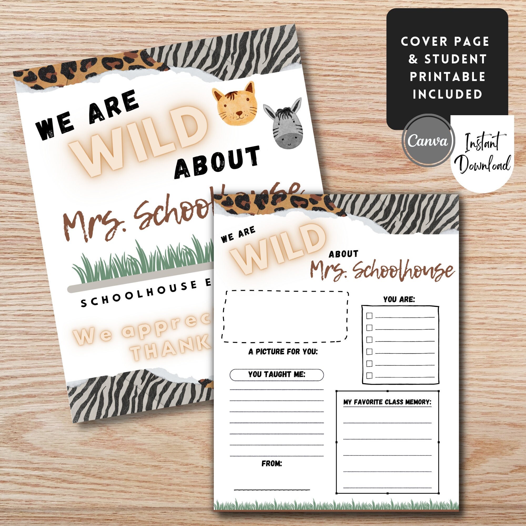 EDITABLE Jungle Wild About You Teacher Appreciation Printable, All ...